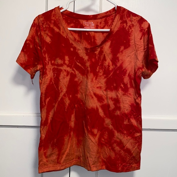 Time and Tru | Tops | Time And Tru Small Red Bleach Dye V Neck Tee ...